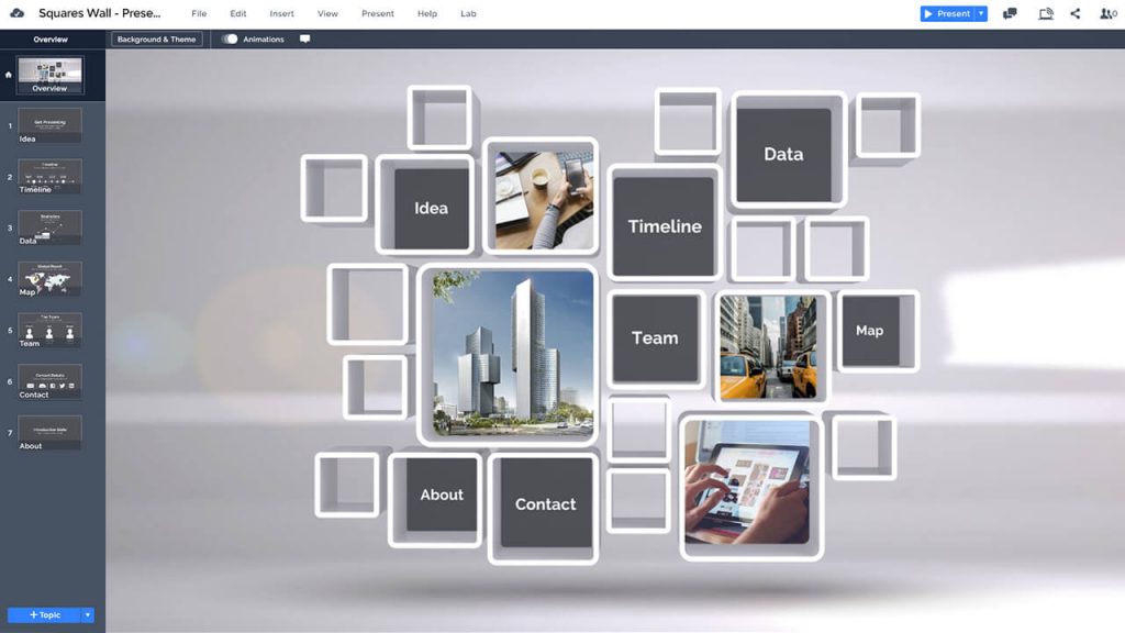 3D Squares Wall Prezi Template | Prezibase