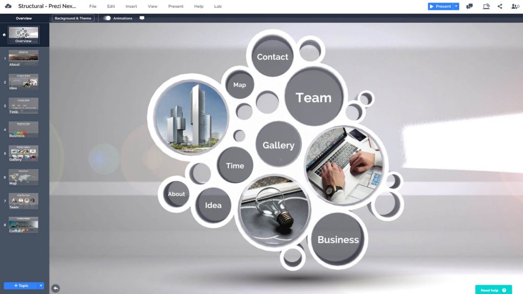 3D Circles Structure Presentation Prezi Template | Prezibase